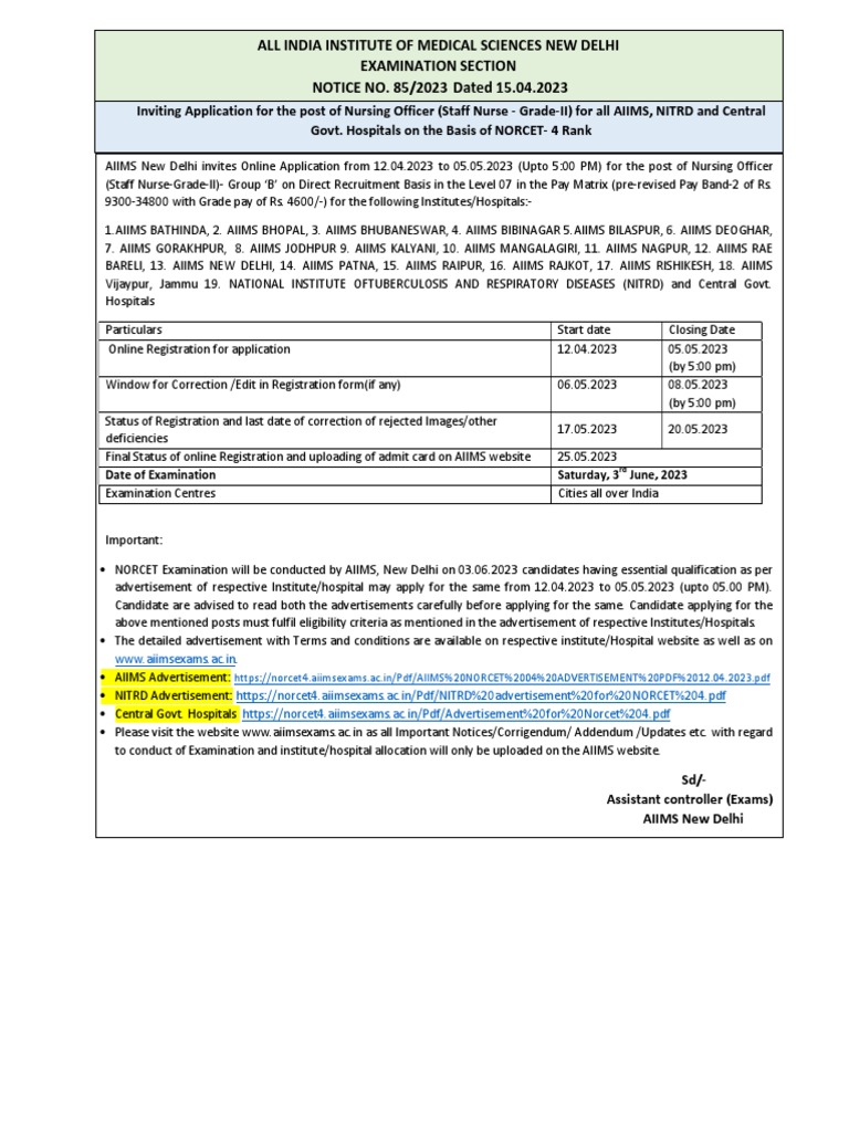 3 - Common - Notice For NORCET-4 PDF | PDF | Social Programs | Public ...