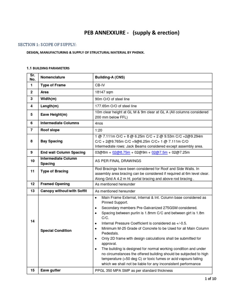 Annexure B - PEB SUPPLY & ERECTION PDF | PDF