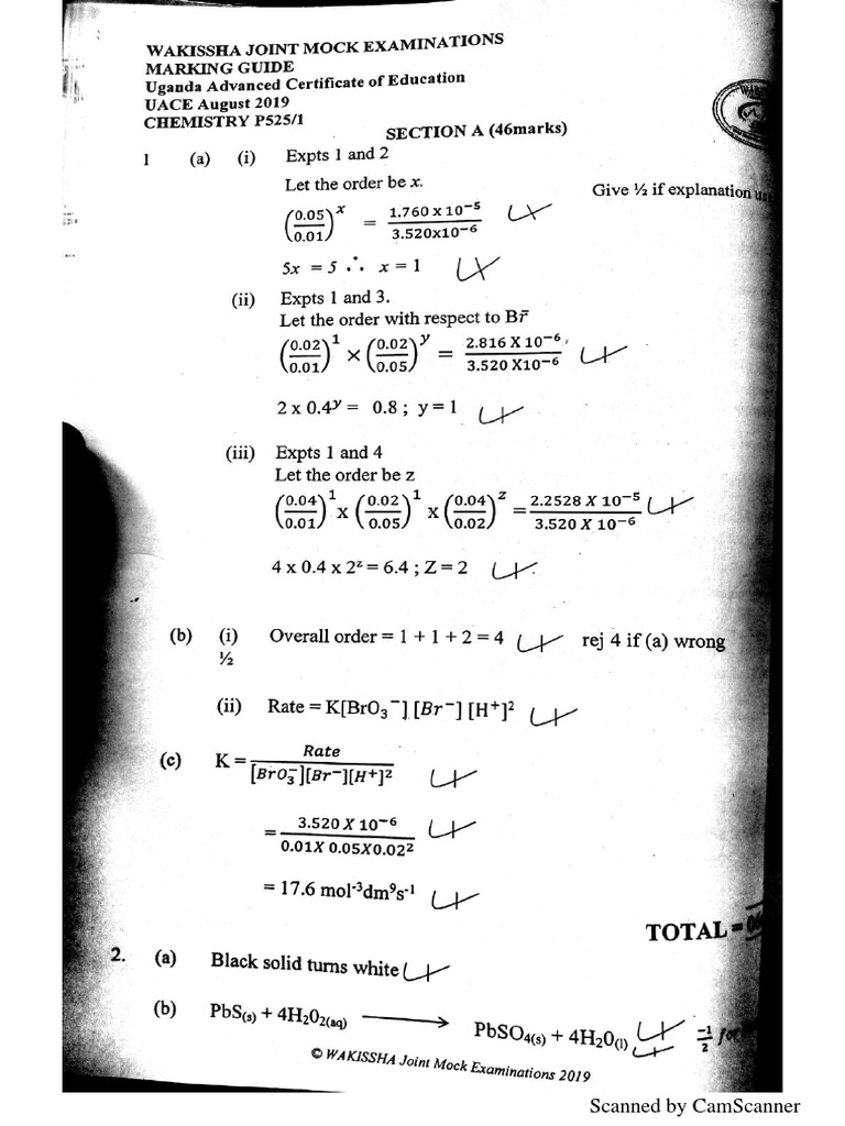 Waissha Joint Mock Examinations Board Uace Chemistry Paper 1 2019 Marking Guide | PDF