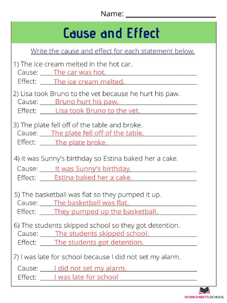 Key. Cause and Effect Worksheet | PDF