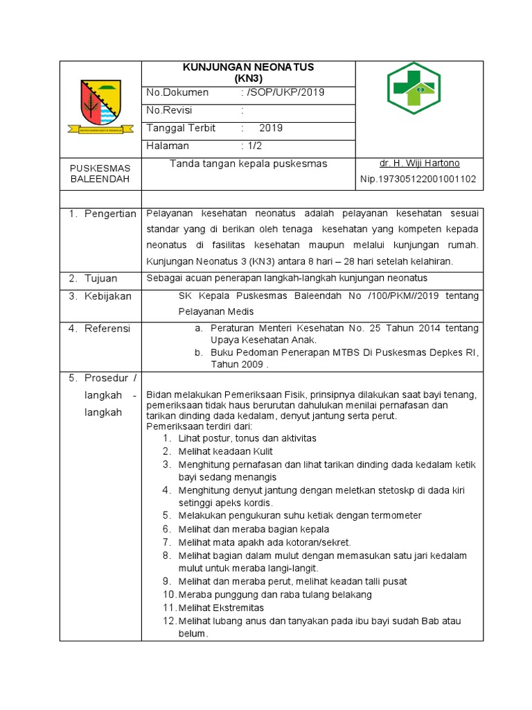 Sop Kunjungan Neonatus KN 3 | PDF