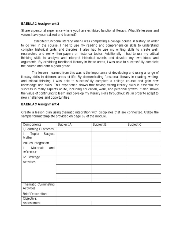BAENLAC Assignments | PDF