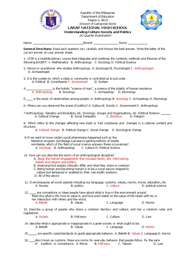 3rd Quarter Exam Ucsp 2nd Q Final | PDF