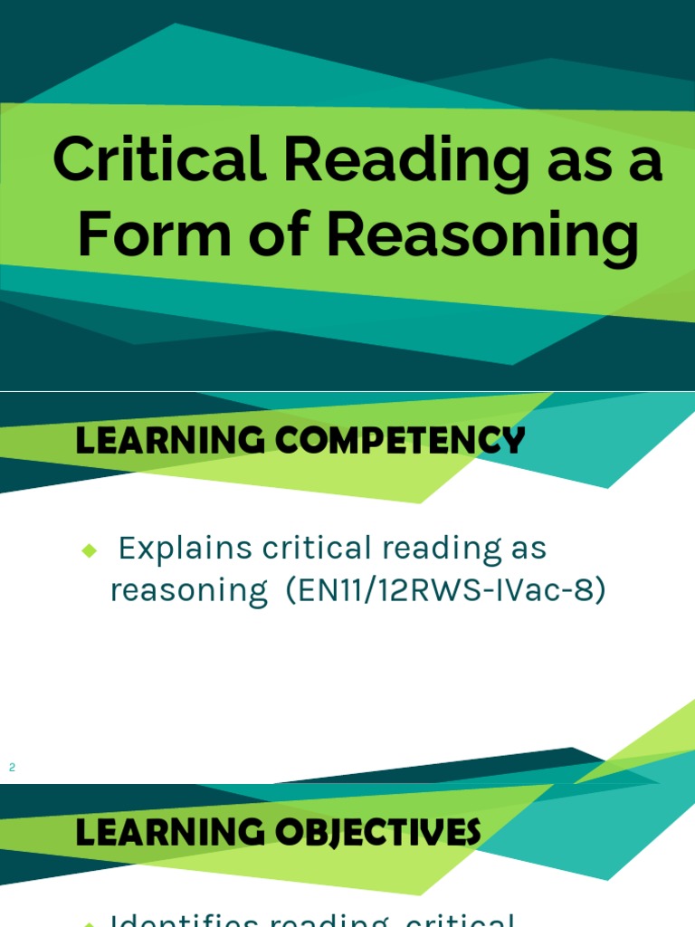 L8 Critical Reading As A Form of Reasoning PDF | PDF