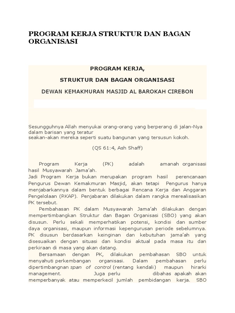 Program Kerja Struktur Dan Bagan Organisasi | PDF | Karier & Perkembangan