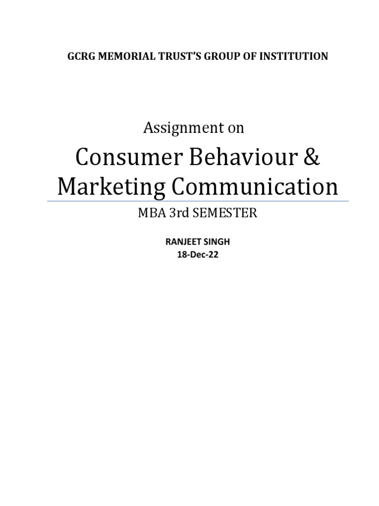 Consumer Behaviour & Marketing Communication PDF | PDF