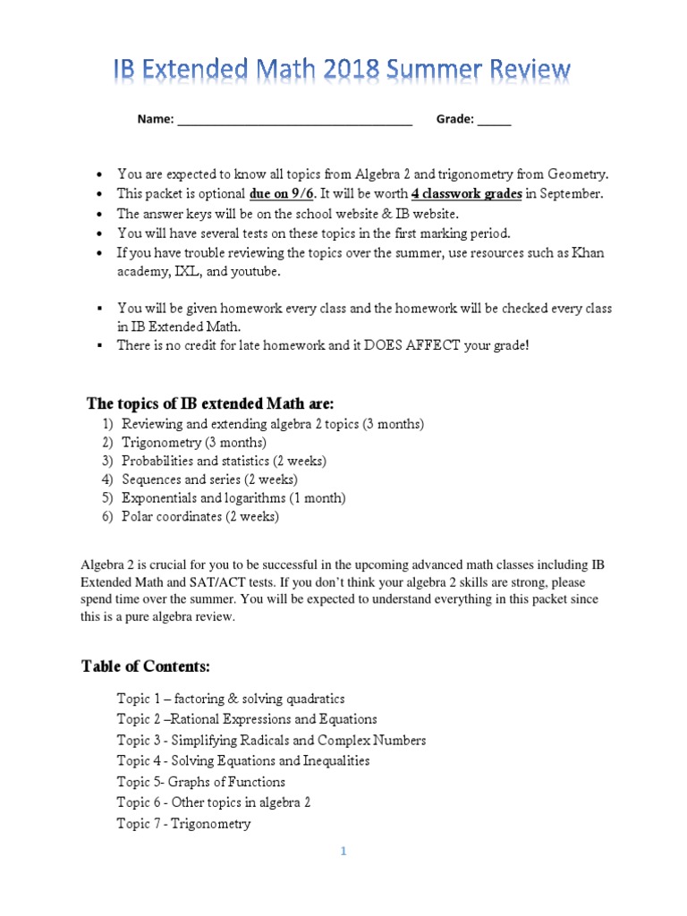 MYP Extended Math PDF | PDF | Quadratic Equation | Zero Of A Function