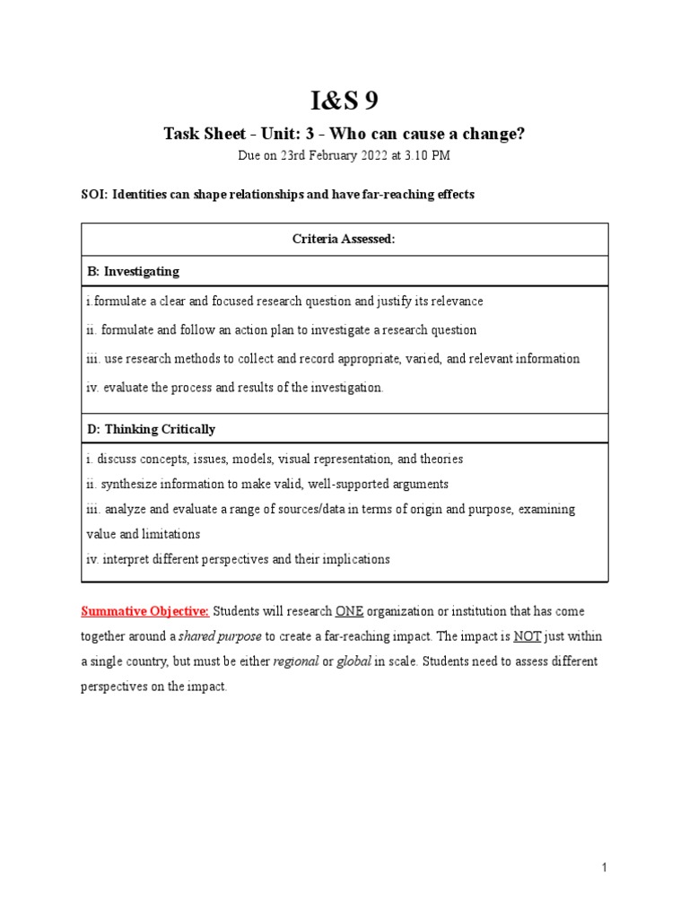 Unit 3 - Summative Task Sheet PDF | PDF