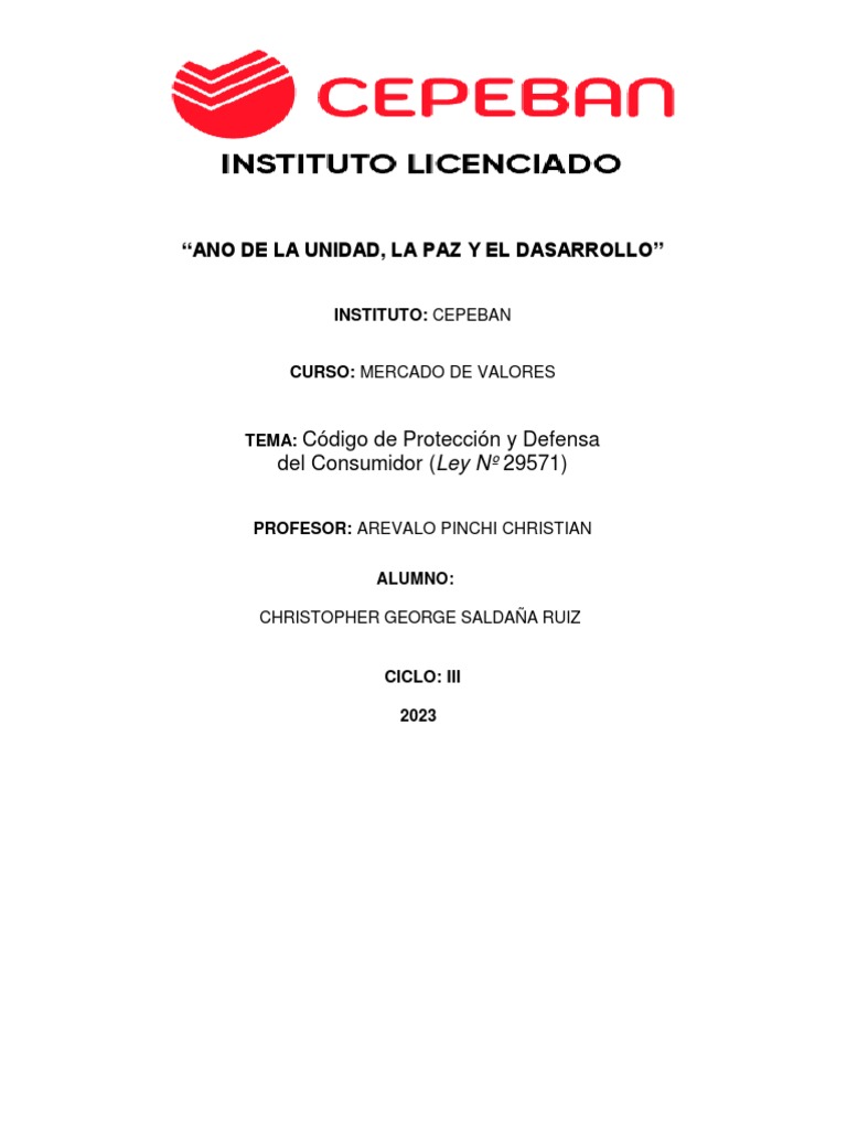 Código de Protección y Defensa del Consumidor (Ley Nº 29571).pdf | PDF