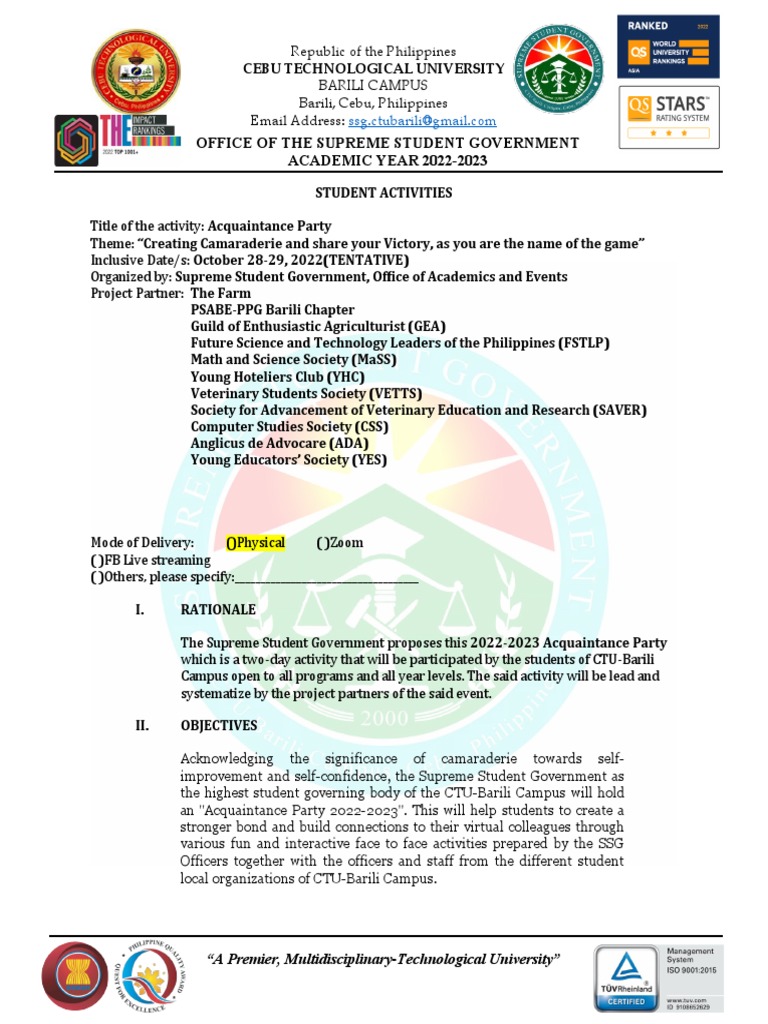 SSG Acquaintance Party Proposal 1 | PDF