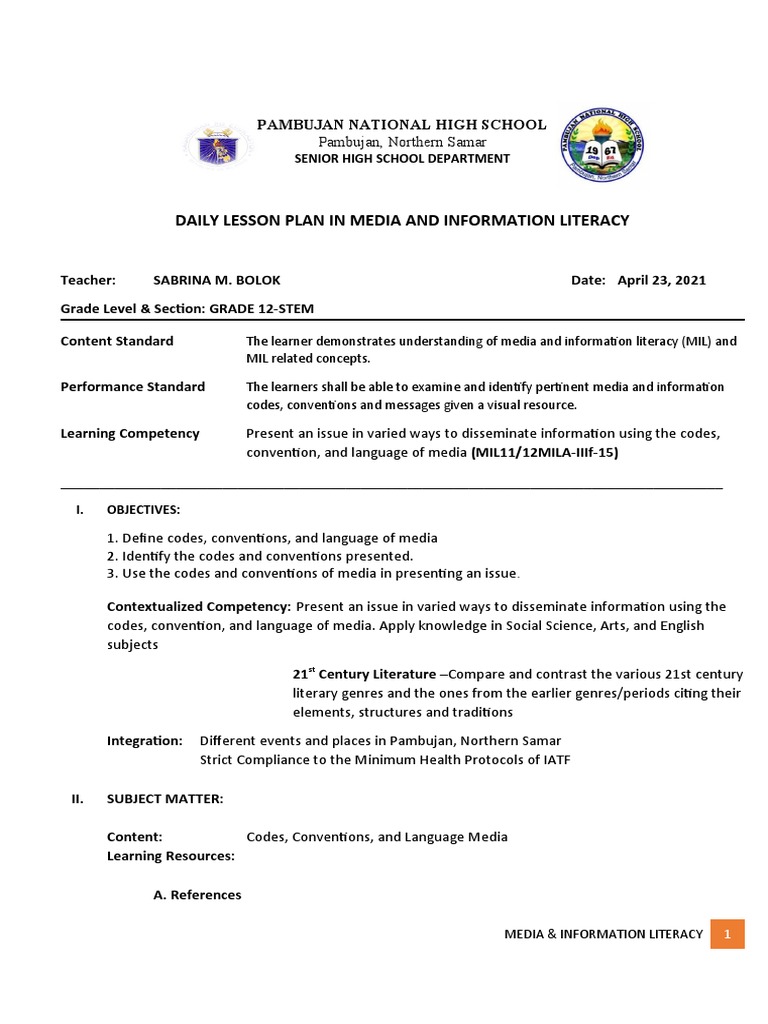 Lesson Plan in Media, Information and Literacy | PDF