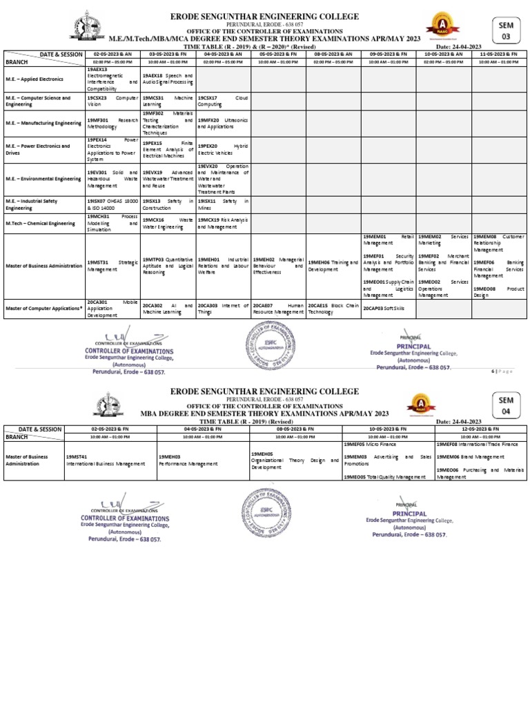 ESEC Semester 4 Exam Time Table 2023 | PDF | Technology & Engineering