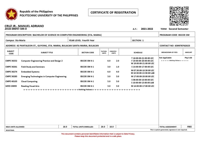 PUP BSCOE 2021-2022 Registration | PDF