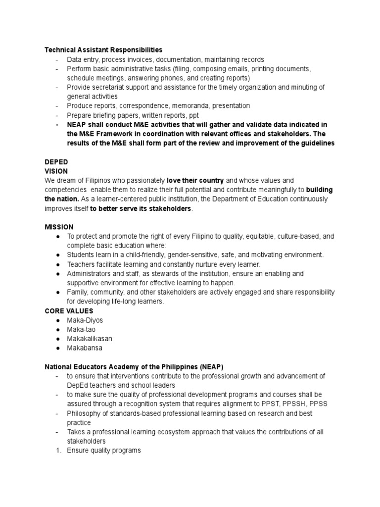 Technical Assistant Responsibilities | PDF