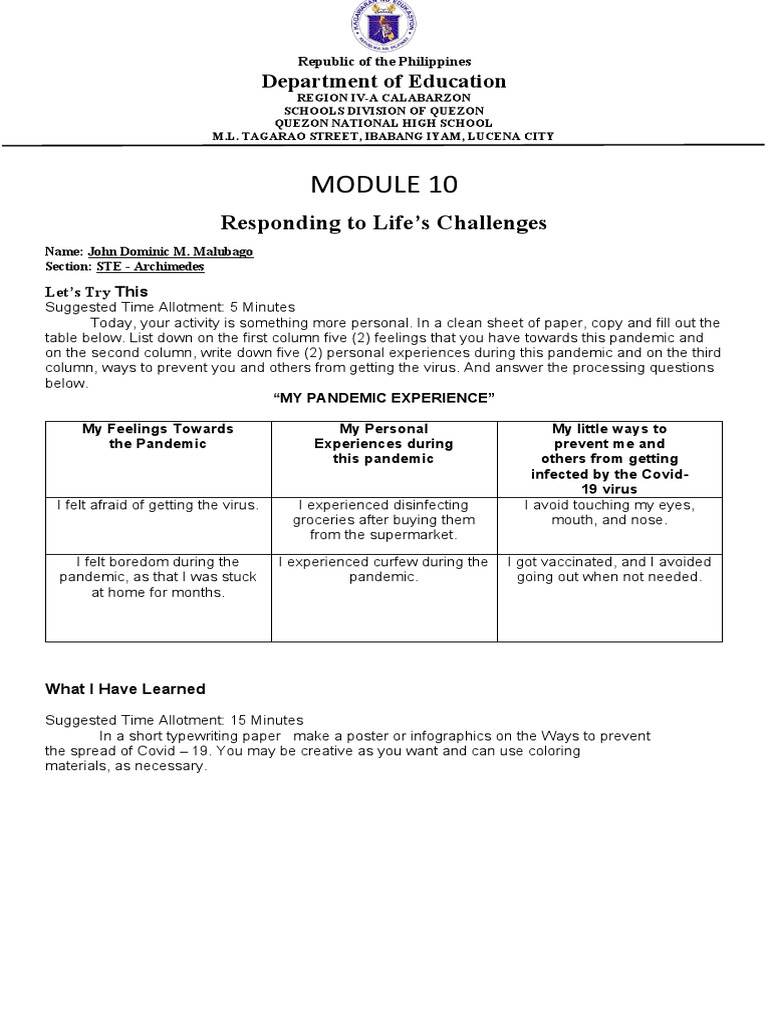HGP Modole 10 Answer Sheet | PDF