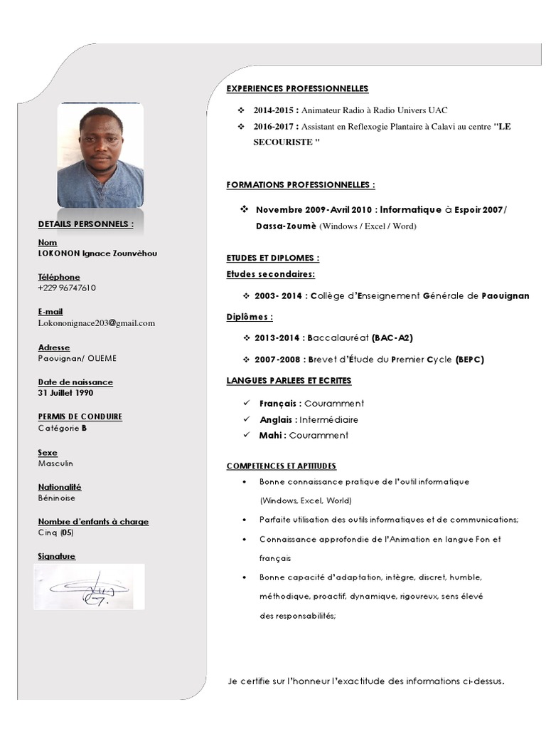 CV - LOKONON Ignace PDF | PDF