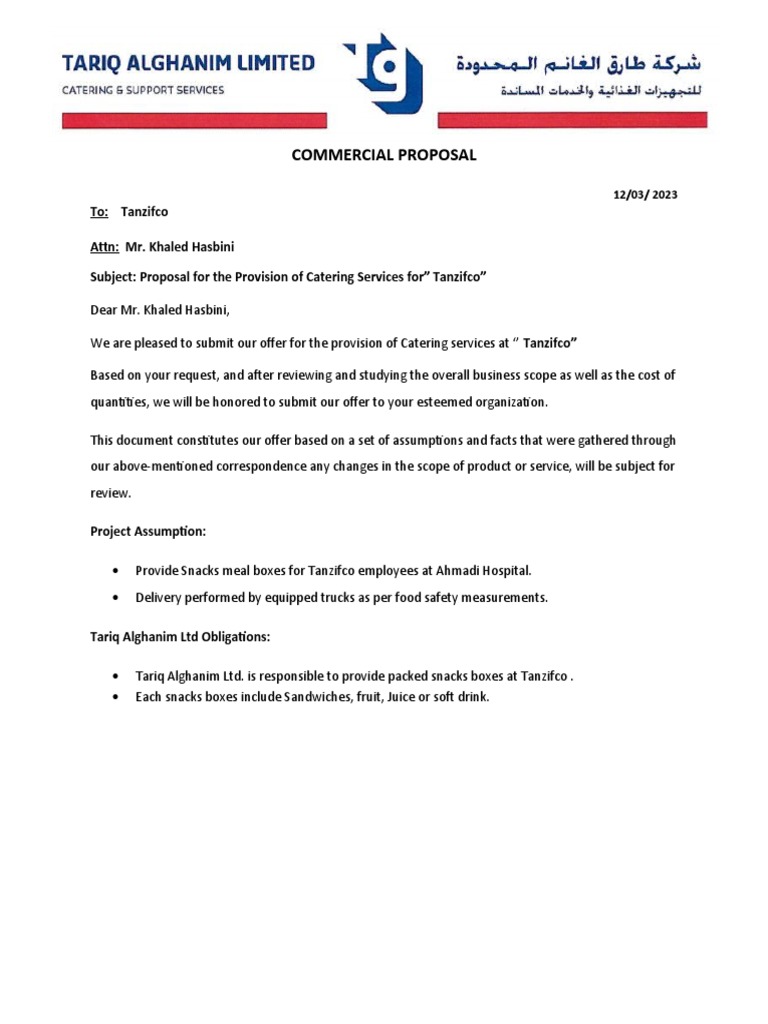 Tanzifco Proposal For Snack Meal Boxes | PDF