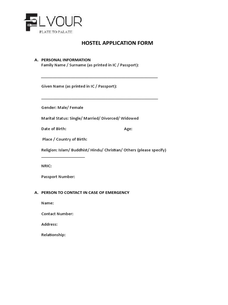 Hostel Application Form | PDF