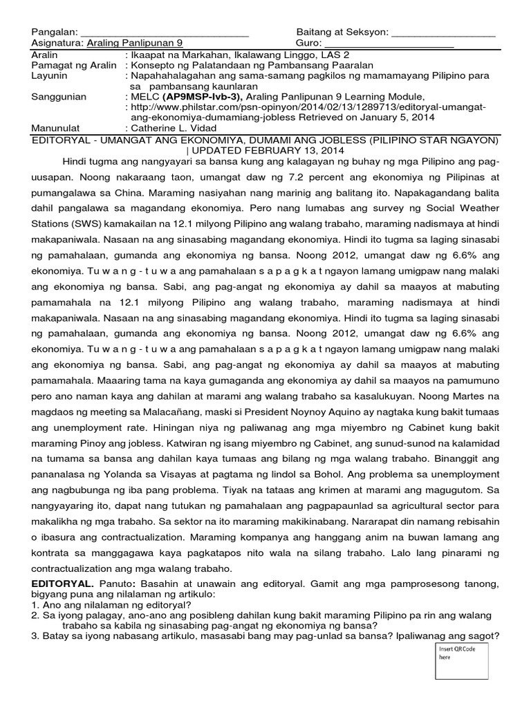 Ap9 Q4 W2 Las2 PDF | PDF