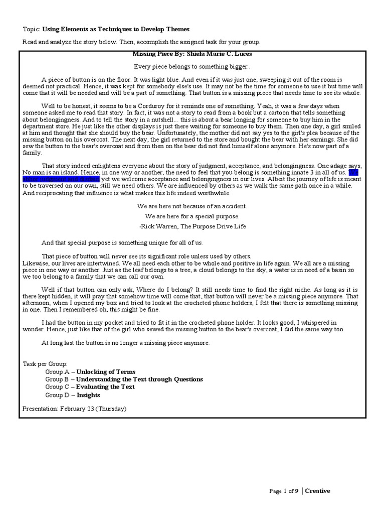 Developing Themes through Narrative Elements | PDF