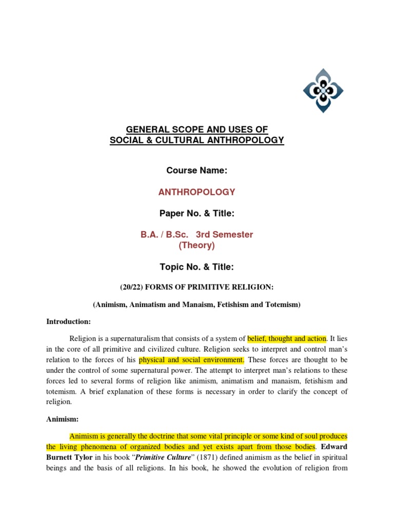 Forms of Primitive Religion PDF | PDF