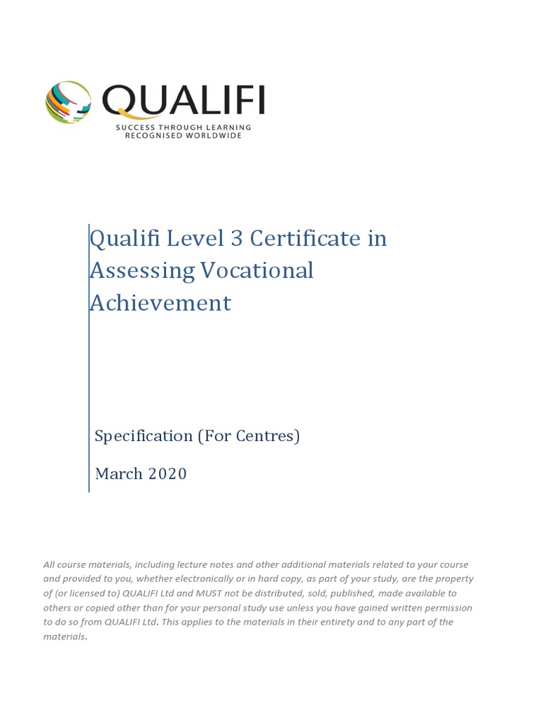 Qualifi Level 3 Certificate in Assessing Vocational Achievement ...