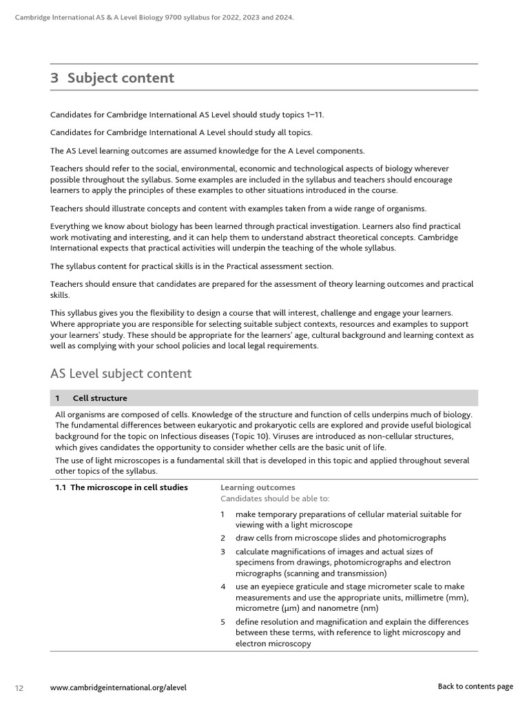 Cambridge AS & A Level Biology 9700 Syllabus | PDF | Meiosis | Mitosis