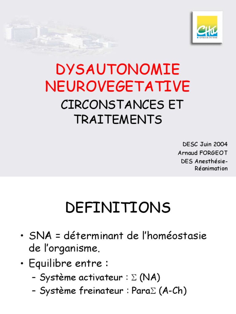 Dysautonomie Neurovegetative: Circonstances Et Traitements | PDF