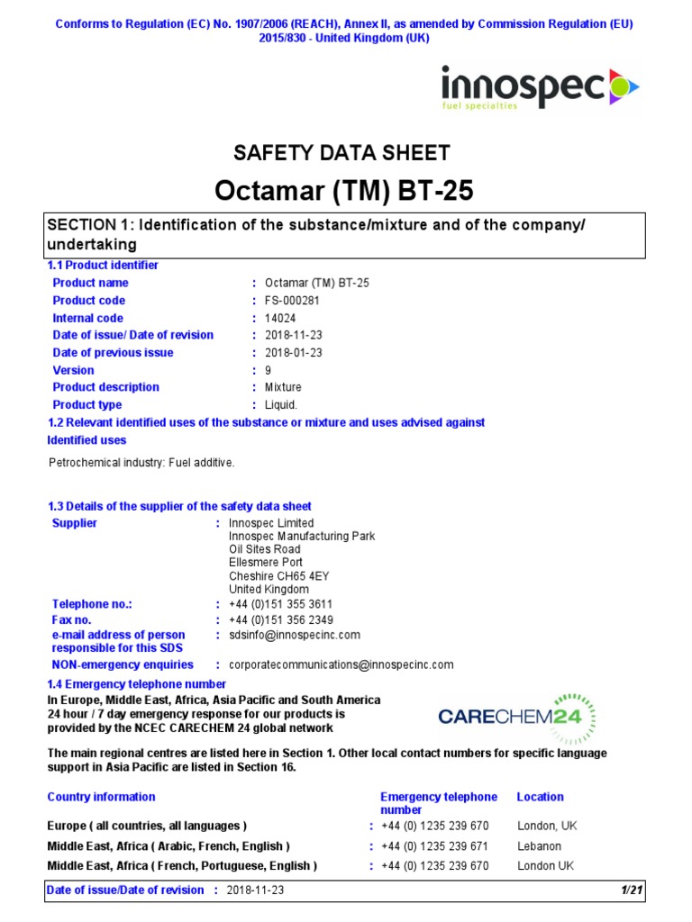 BT25 MSDS PDF | PDF