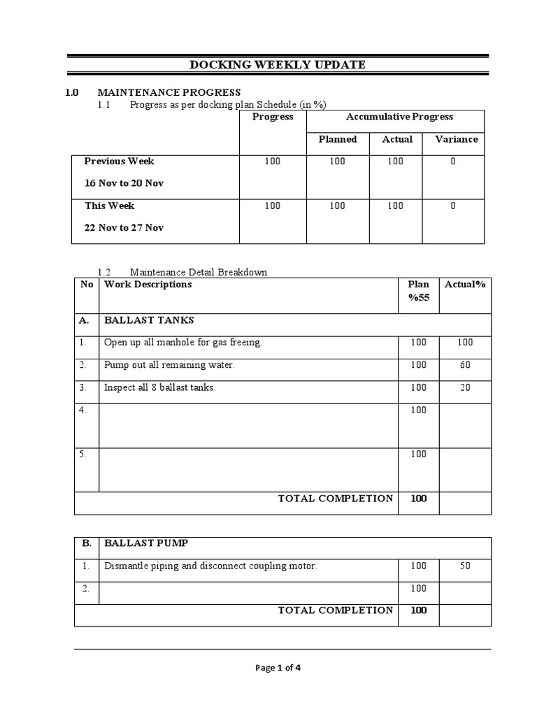 Weekly Docking Report - ESCA Barge | PDF