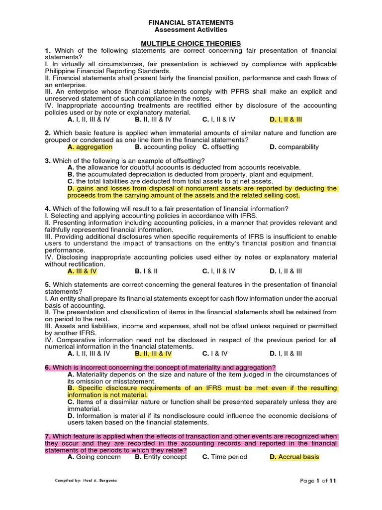 Financial Statements Assessment Activities PDF | PDF | Expense | Income ...