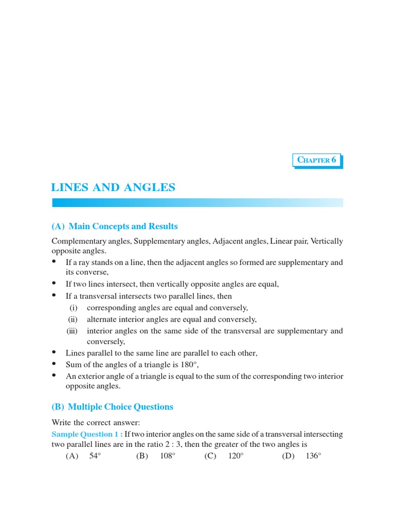 Lines and Angles: Key Concepts & Exercises | PDF | Teaching Methods & Materials | Science ...