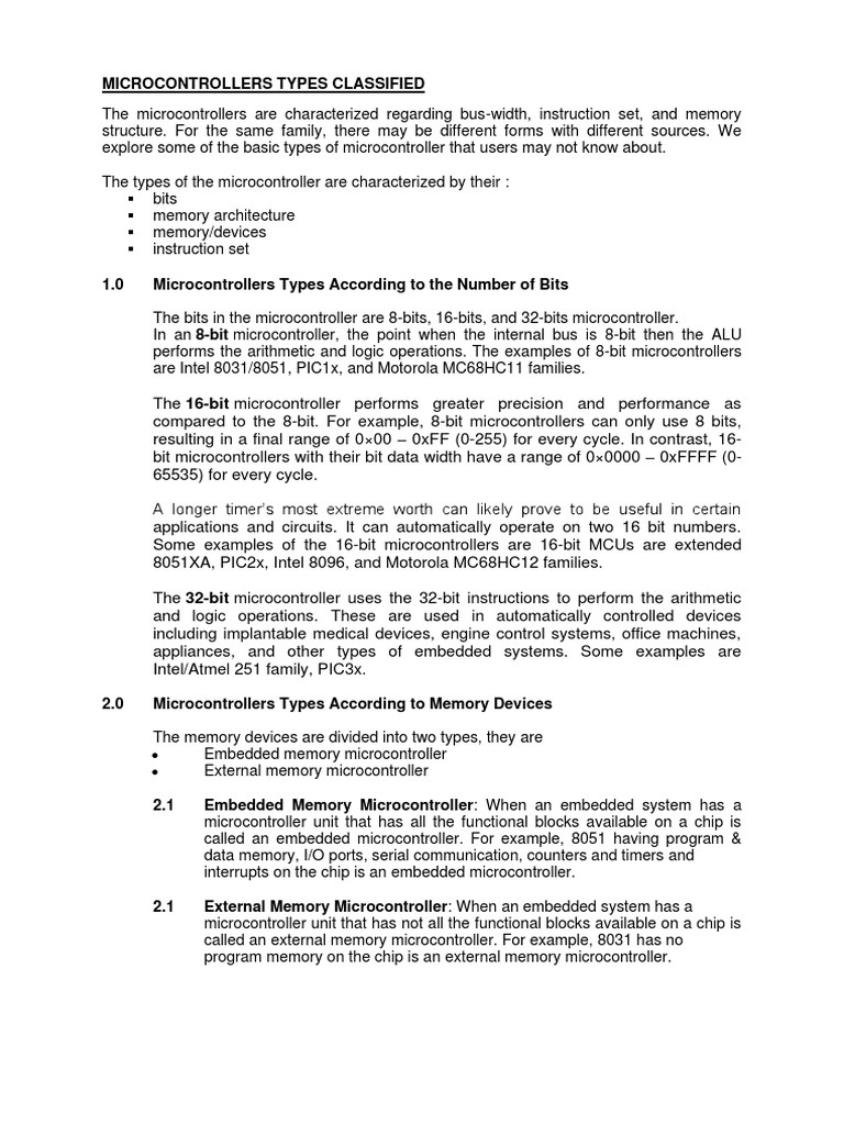 How are Microcontrollers Types Classified | PDF