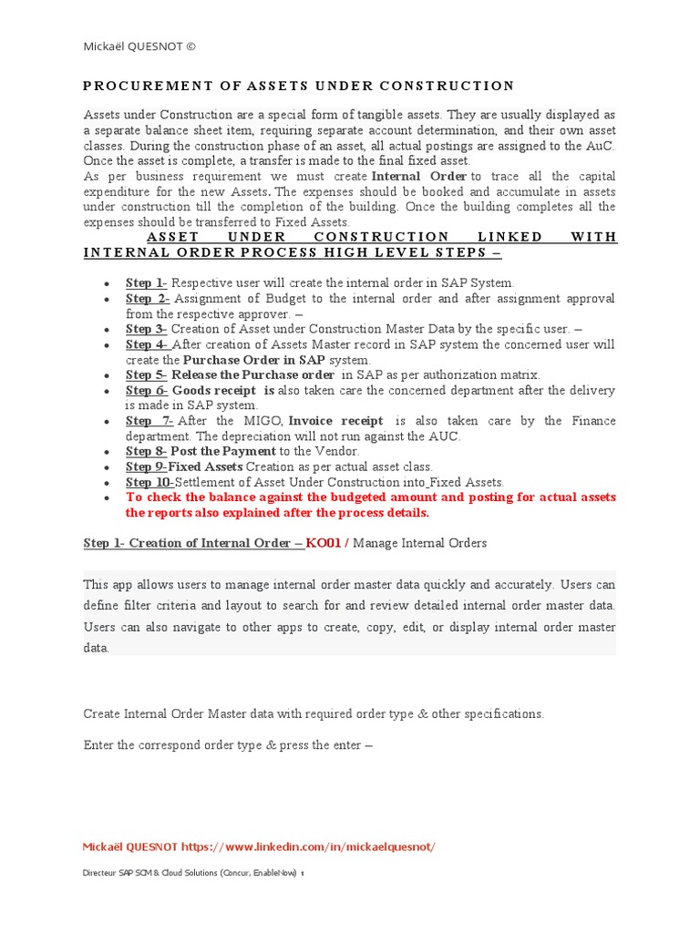 Gu - Sap s4 Hana - Procurement of Assets Under Construction | PDF