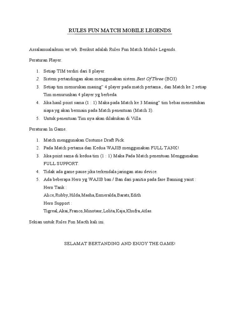 Rules Fun Match Mobile Legends | PDF | Olahraga & Rekreasi
