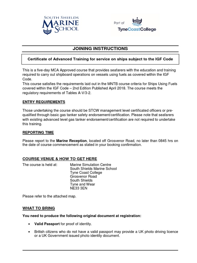Advanced Training For Ships Using IGF Code Fuels | PDF