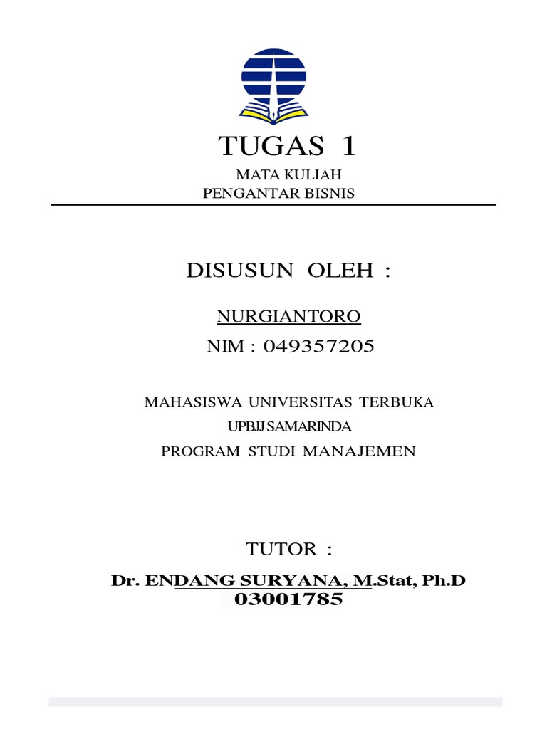 Jawaban Tugas Tuton 1 Pengantar Bisnis | PDF