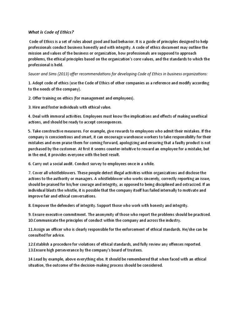 Code of Ethics | PDF
