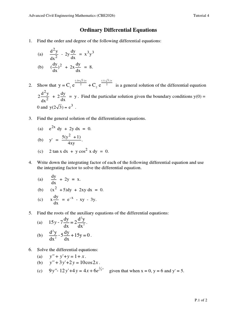 Advanced Mathematics Tut 4 | PDF | Equations | Inductance Advanced Mathematics Tut 4 | PDF | Equations | Inductance