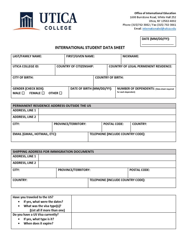 International Student Data Sheet PDF | PDF