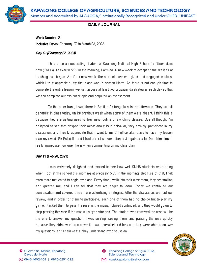 Week 3 Journal | PDF | Self-Improvement | Wellness