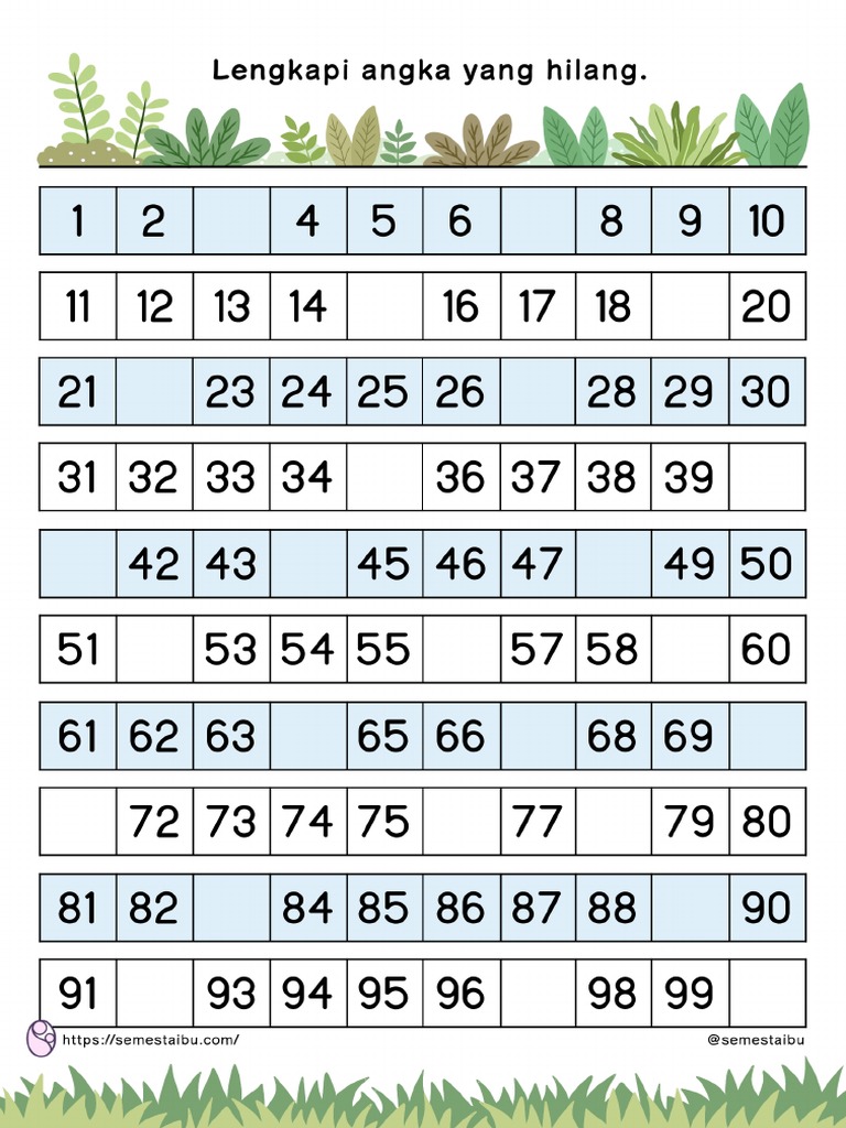 Mengisi Angka Yang Hilang 1-100 PDF | PDF
