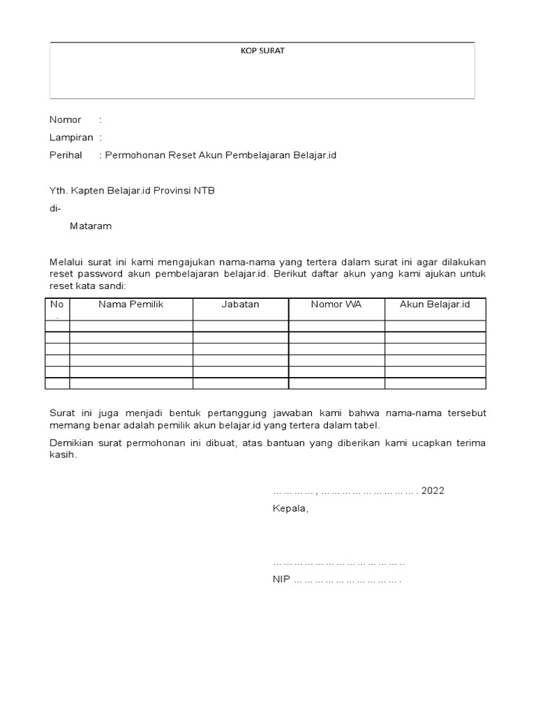 Surat Permohonan Reset PDF | PDF