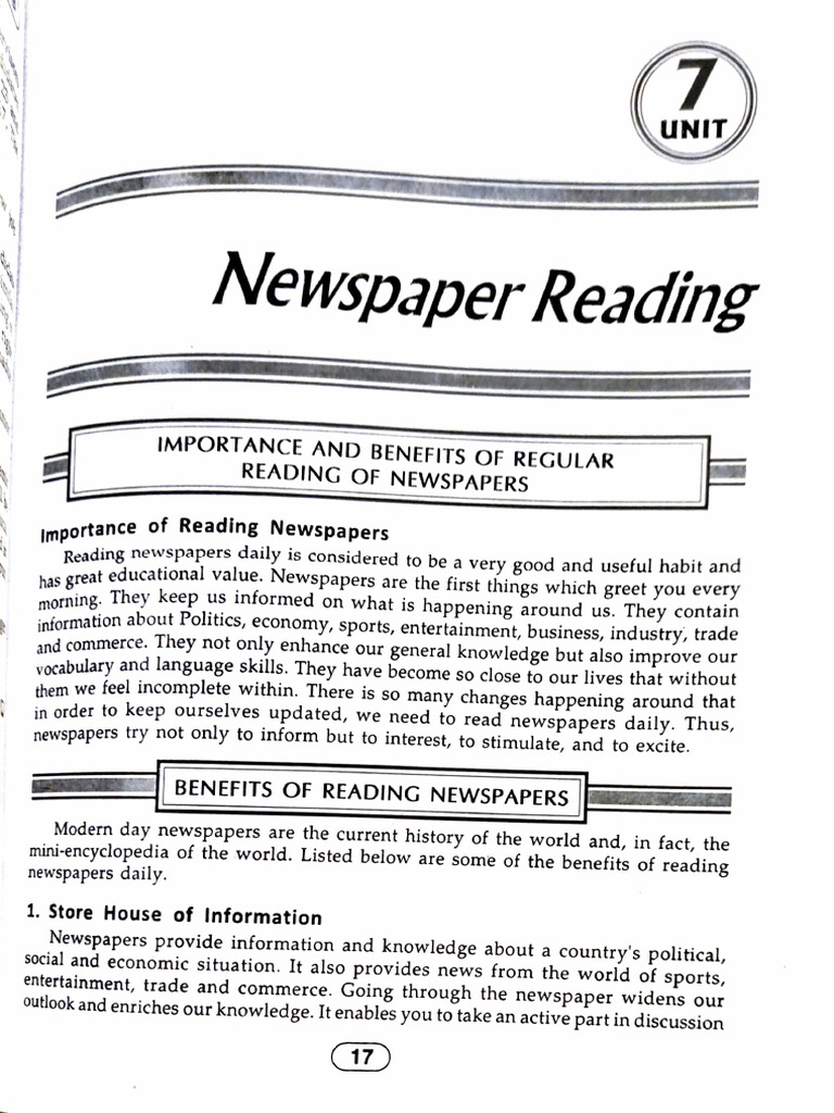 Importance and Benefits of Newspaper Reading | PDF | Career & Growth ...
