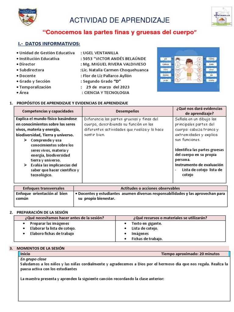 Sesion Conocemos Las Partes Del Cuerpo Finas Y Gruesas Del Cuerpo Pdf Pdf