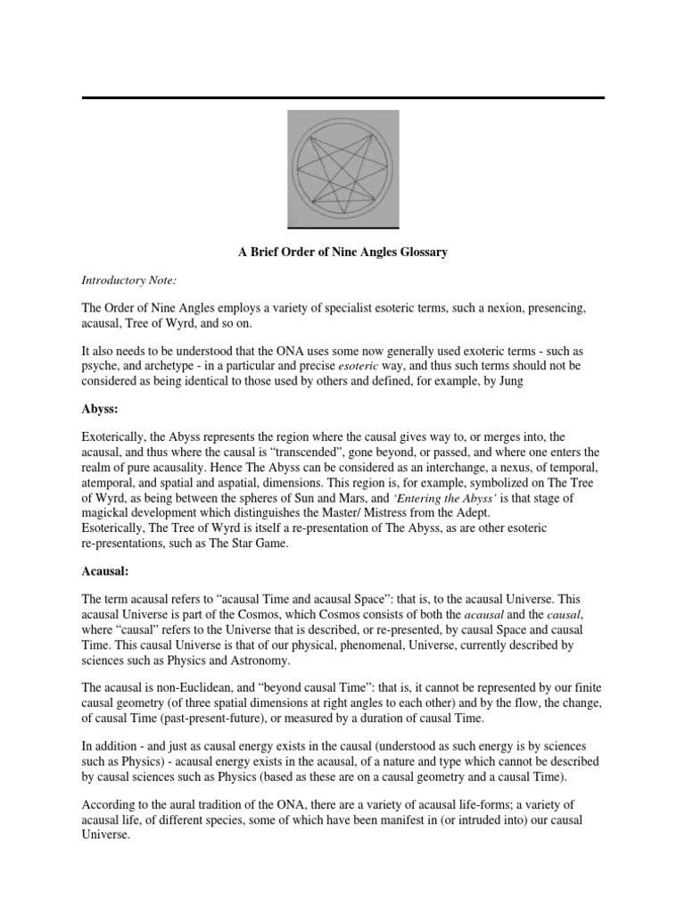A Brief Order of Nine Angles Glossary | PDF | Magic (Paranormal ...