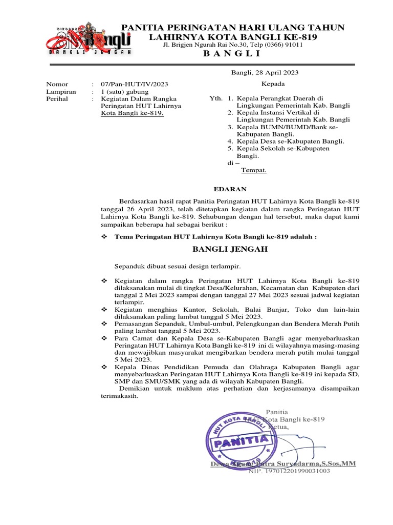 Surat Edaran HUT 819 PDF | PDF