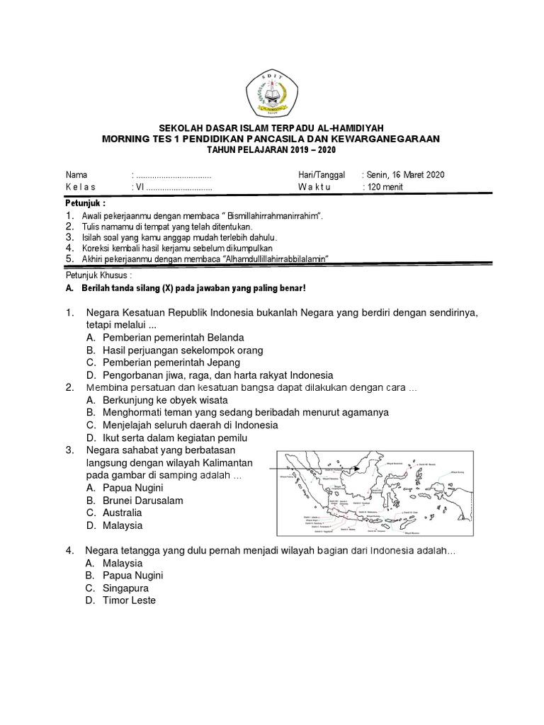 Morning Test PPKN Kelas VI Al-Hamidiyah | PDF