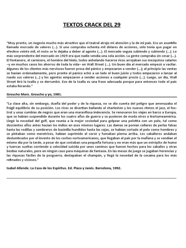 El Crack del 29: Causas y Consecuencias | PDF | Viajes y turismo ...