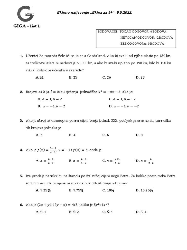 GIGA 2022 Zadaci PDF | PDF